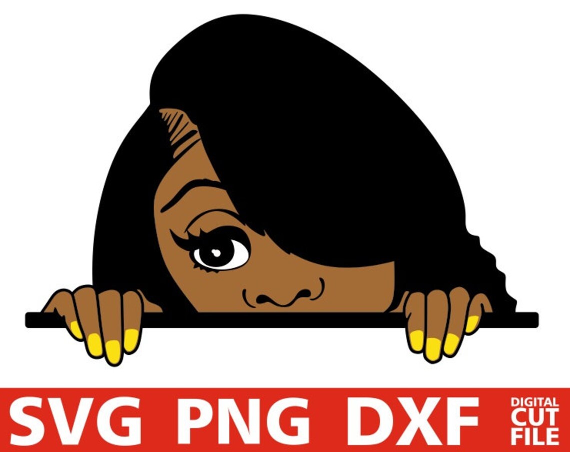 Peeking Girl With Natural Hair Svg, Peek a Boo Girl, Layered , Black ...