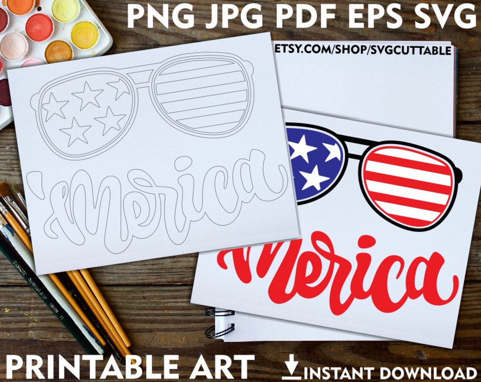 Merica Sunglasses Svg Adult Coloring Page Paint Canvas - Etsy