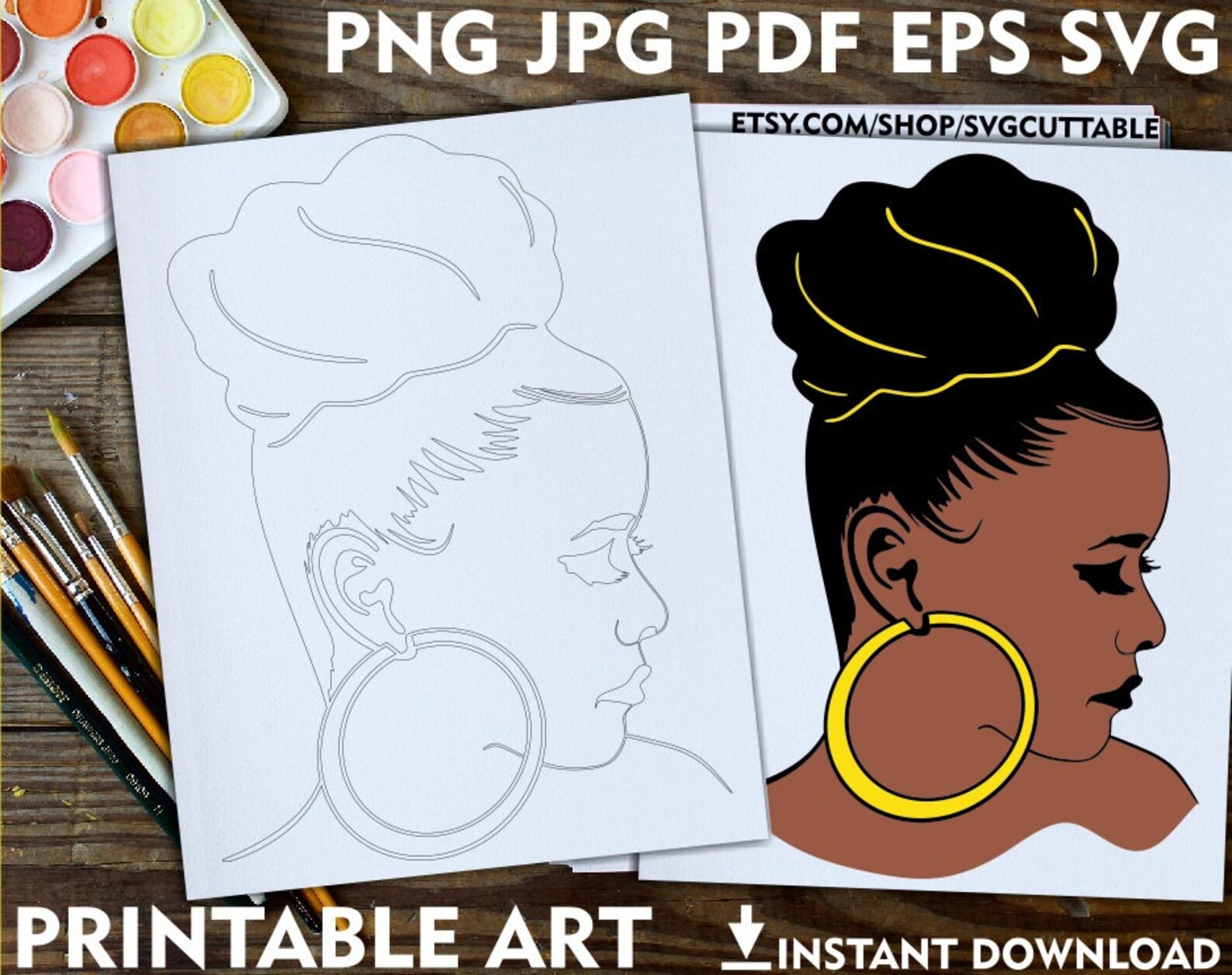 Woman in Messy Bun Png Printable Adult Coloring Page Digi | Etsy
