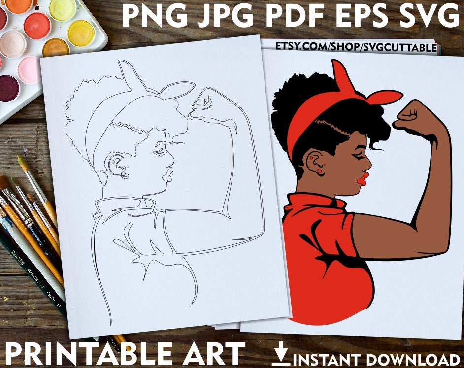 Girl Power Printable Adult Coloring Page Strong Woman Png - Etsy