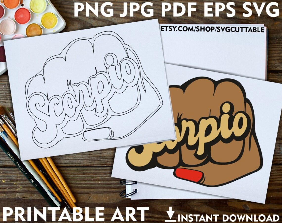 Scorpio Printable Adult Coloring Page Fist Png Zodiac Sign - Etsy