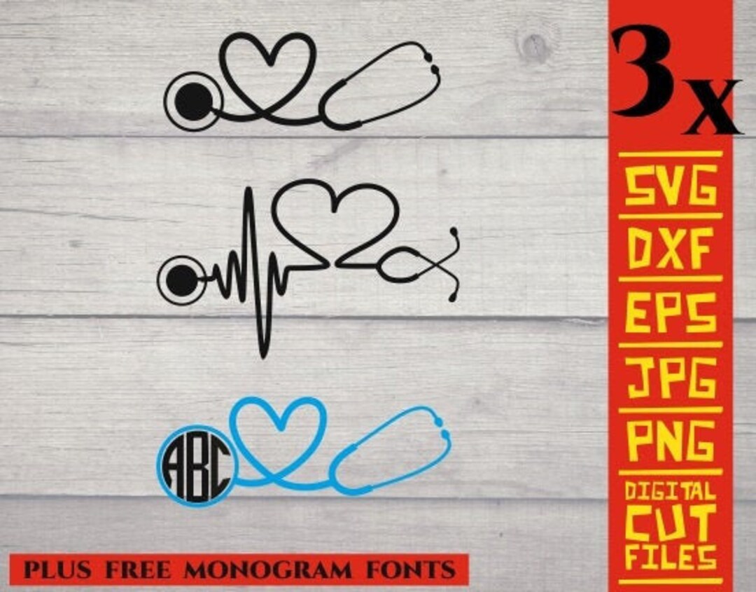 3x Nurse Monogram Bundle Svg, Doctor Svg, Stethoscope Svg, Pringitng ...