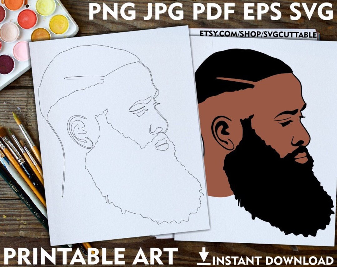 Beard Man Png, Printable Adult Coloring Page, Paint Canvas, Afro Man ...