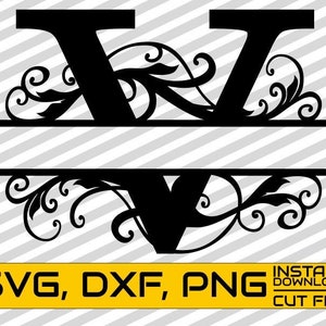 Floral Svg, Split Monogram Files, Letter V ,calligraphy, Font, Cuttable ...