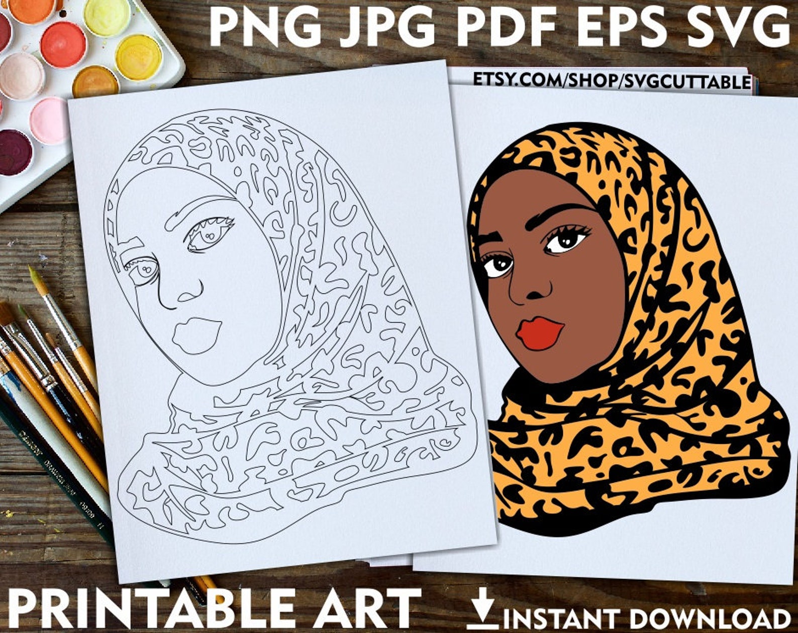 Muslim Woman Adult Coloring Page Leopard Print Svg African | Etsy