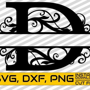 Floral Svg Split Monogram Files Letter D calligraphy Font - Etsy