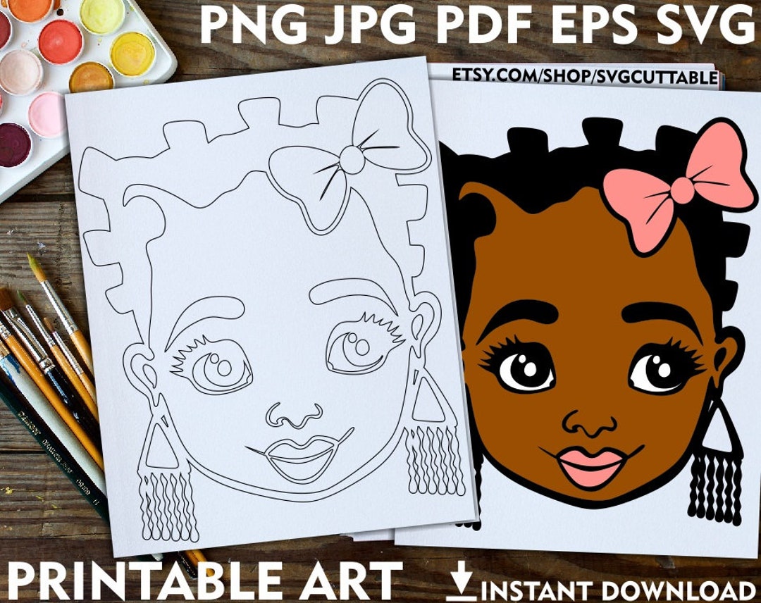 Black Girl Coloring Pages, Afro Puffs Svg, Little Black Girls Png, Hair ...