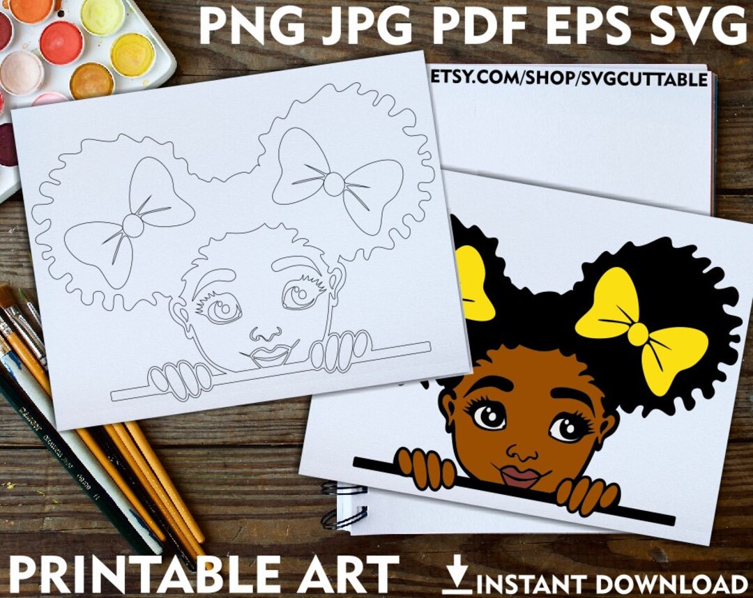 Peekaboo Black Girl Coloring Pages, Melanin Svg, Afro Puffs Svg ...