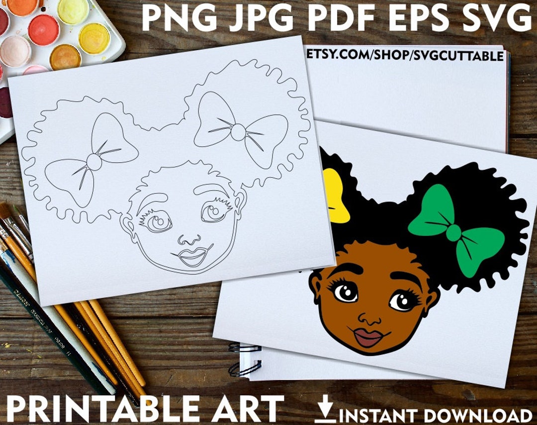 Black Girl Coloring Pages, Afro Puffs svg, Little Black Girls Coloring ...
