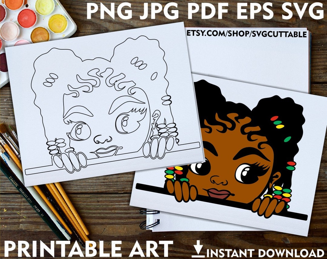 Cute Black Girl Coloring Pages, Afro Color Book Printable, Afro Braids ...