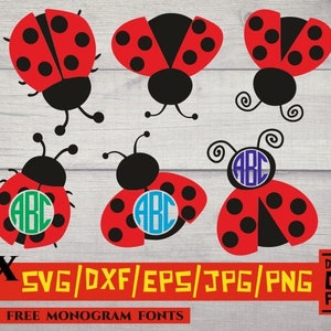 6x Ladybug Bundle Svg, Insect Svg, Ladybug Monogram Svg, Pringitng ...