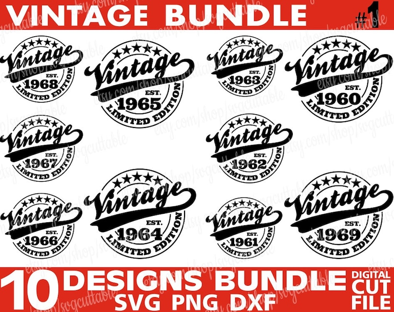 Vintage Birthday SVG Bundle, 1960-1969, Retro Limited Edition (digital ...