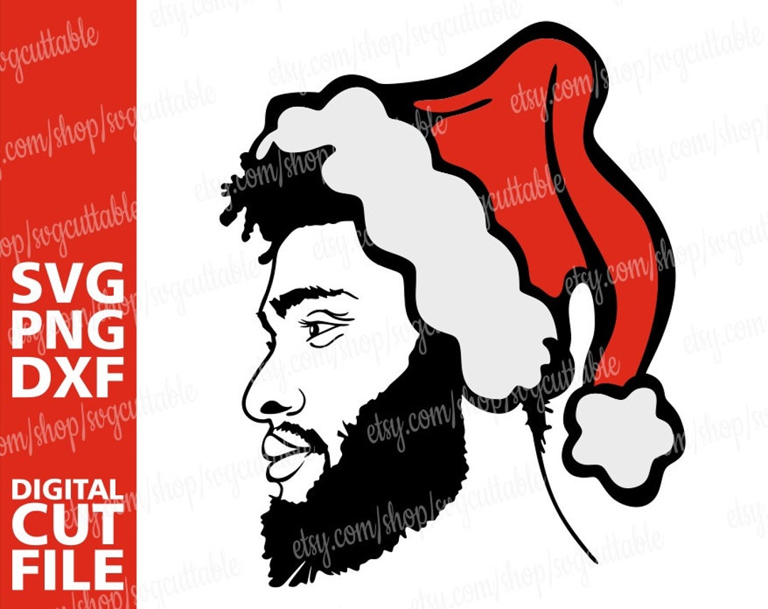 Beard Man in Christmas Hat Svg, Beard Svg, Santa Claus Svg, Afro Svg ...
