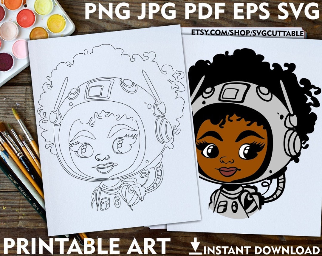 Black Girl Astronaut Printable Adult Coloring Page, Cosmonaut Png ...