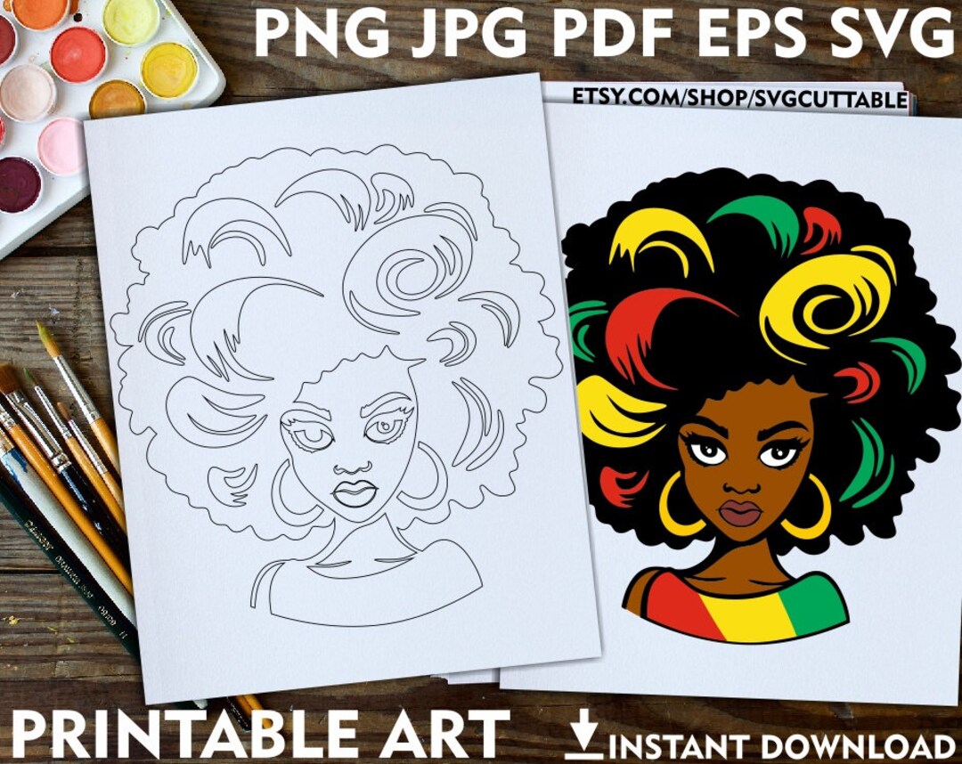 Black Woman Coloring Pages, Melanin Svg, Afro Woman Coloring Book ...
