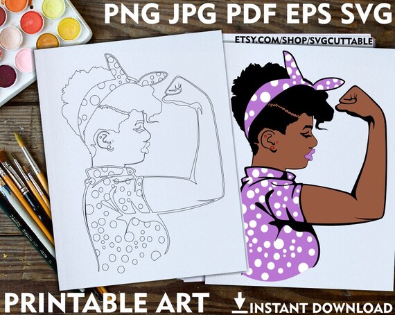 Strong Woman Printable Adult Coloring Page Girl Power Png | Etsy Ireland