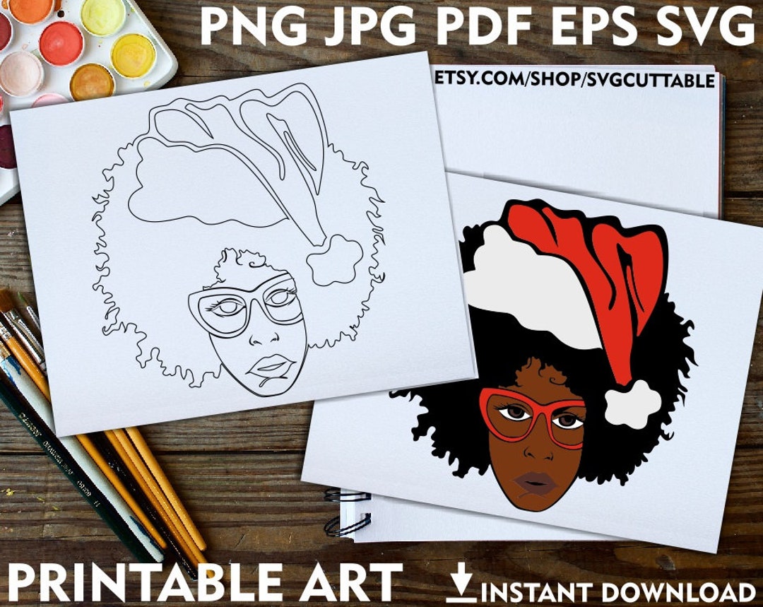 Christmas Printable Adult Coloring Page, Paint Canvas, Afro Woman Png ...
