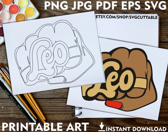 Leo Printable Adult Coloring Page Fist Png Zodiac Sign Png | Etsy