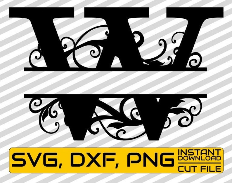 Floral Svg Split Monogram Files Letter W calligraphy Font | Etsy