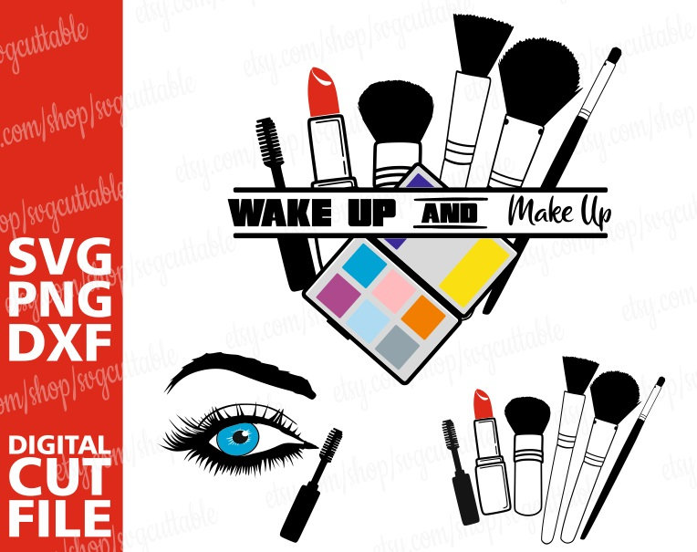 Makeup SVG Bundle, Lipstick, Lashes, Brush Clipart (digital Download ...