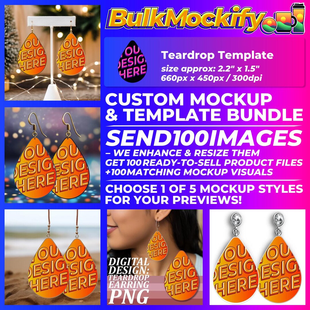 100 Custom Teardrop Earrings Mockup Bundle PNG, Teardrop Template ...