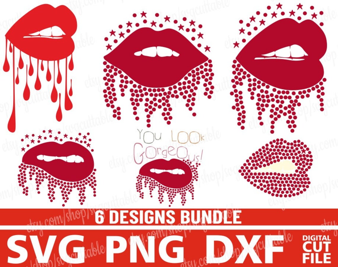 6x Lips Bundle Svg Make up Eps Kiss Svg Dripping Lips Svg - Etsy