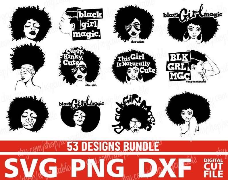 Afro Woman SVG Bundle, Black Girl Silhouette, Natural Hair (digital ...