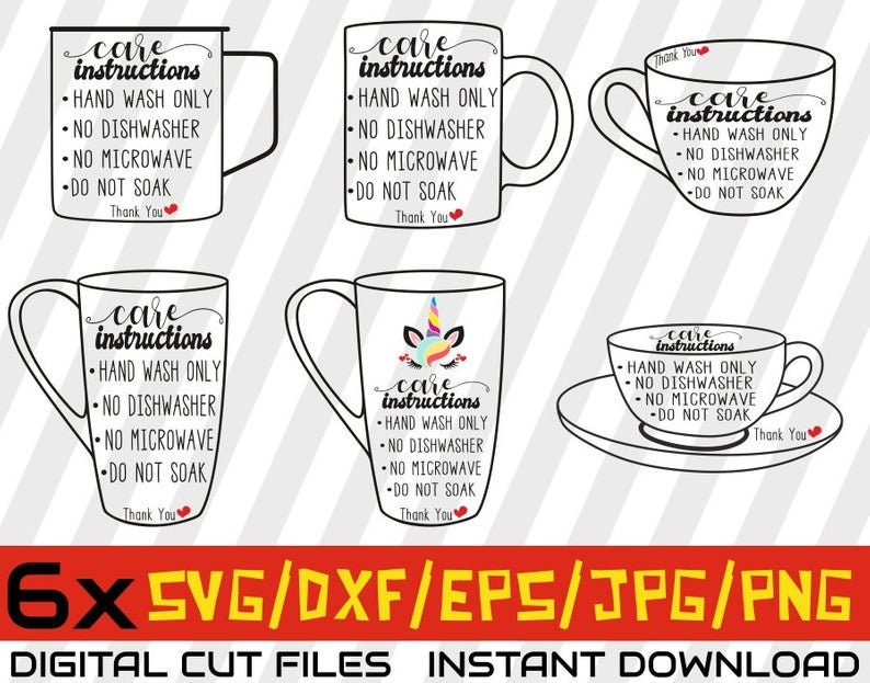 6x Cup Care Bundle svg Care Instruction Cards mug care | Etsy