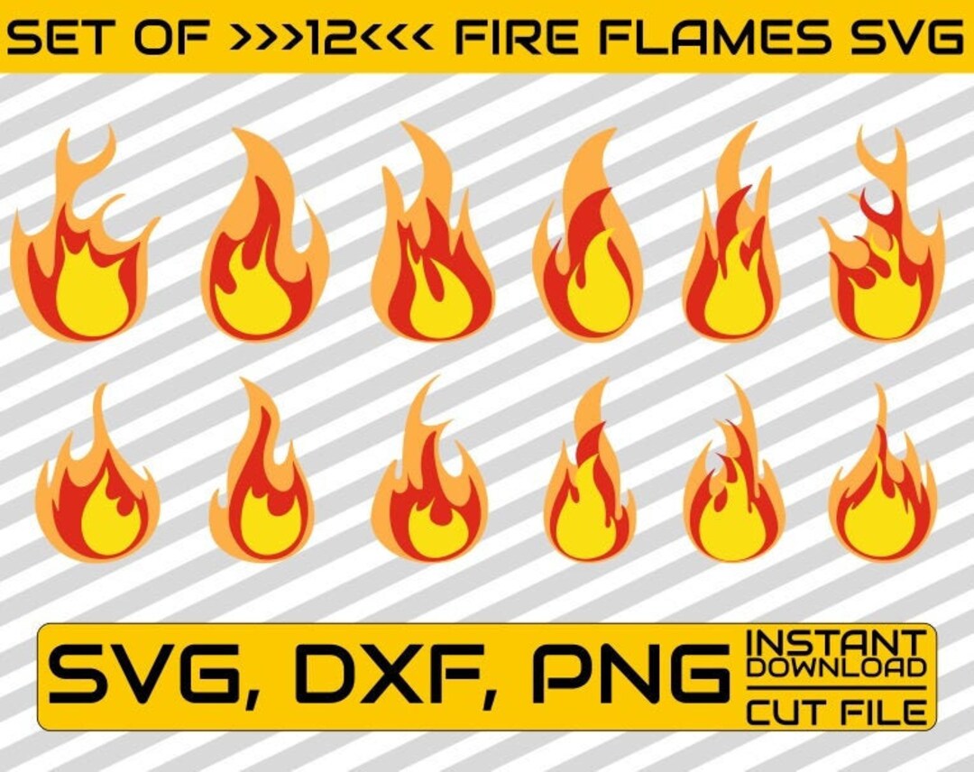 12x Flames Bundle Svg, Fire Vector, Flames Cricut Files, Fire Clipart ...