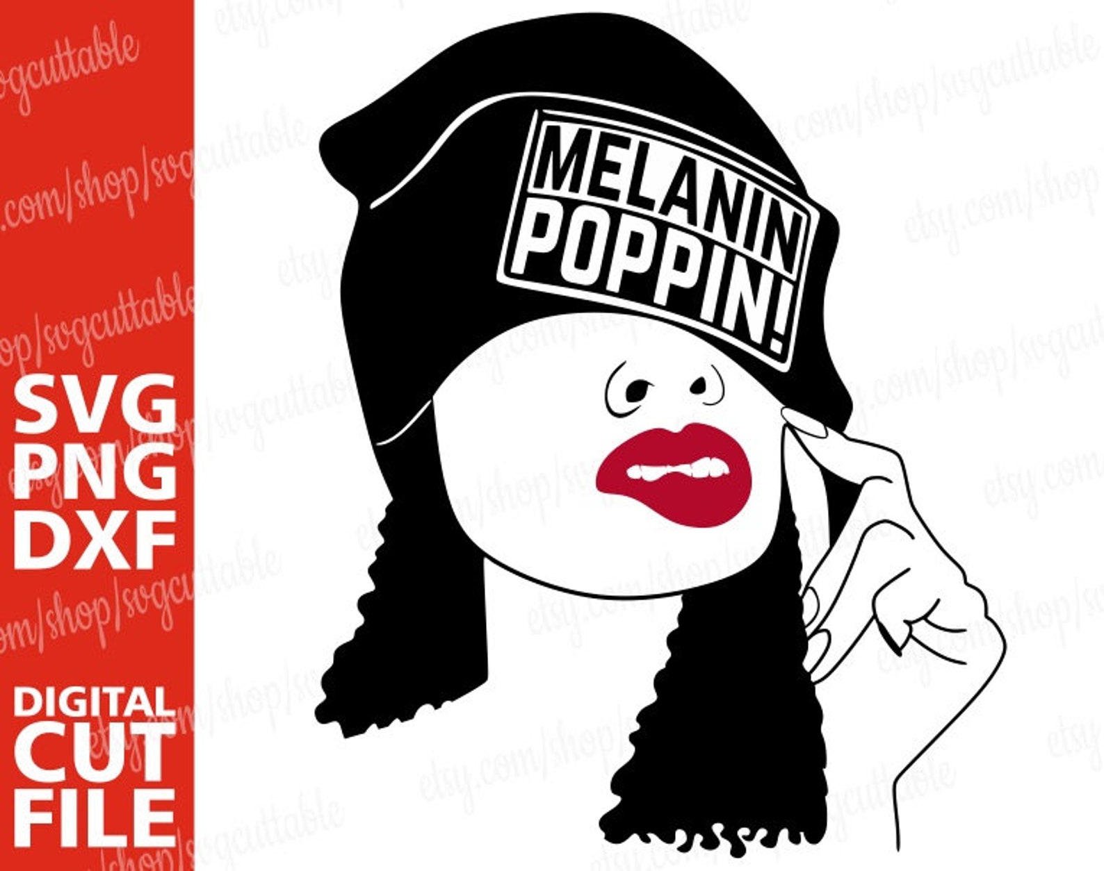 Melanin Poppin Svg Red Lips Woman in Hat Svg Cap Hairstyle - Etsy
