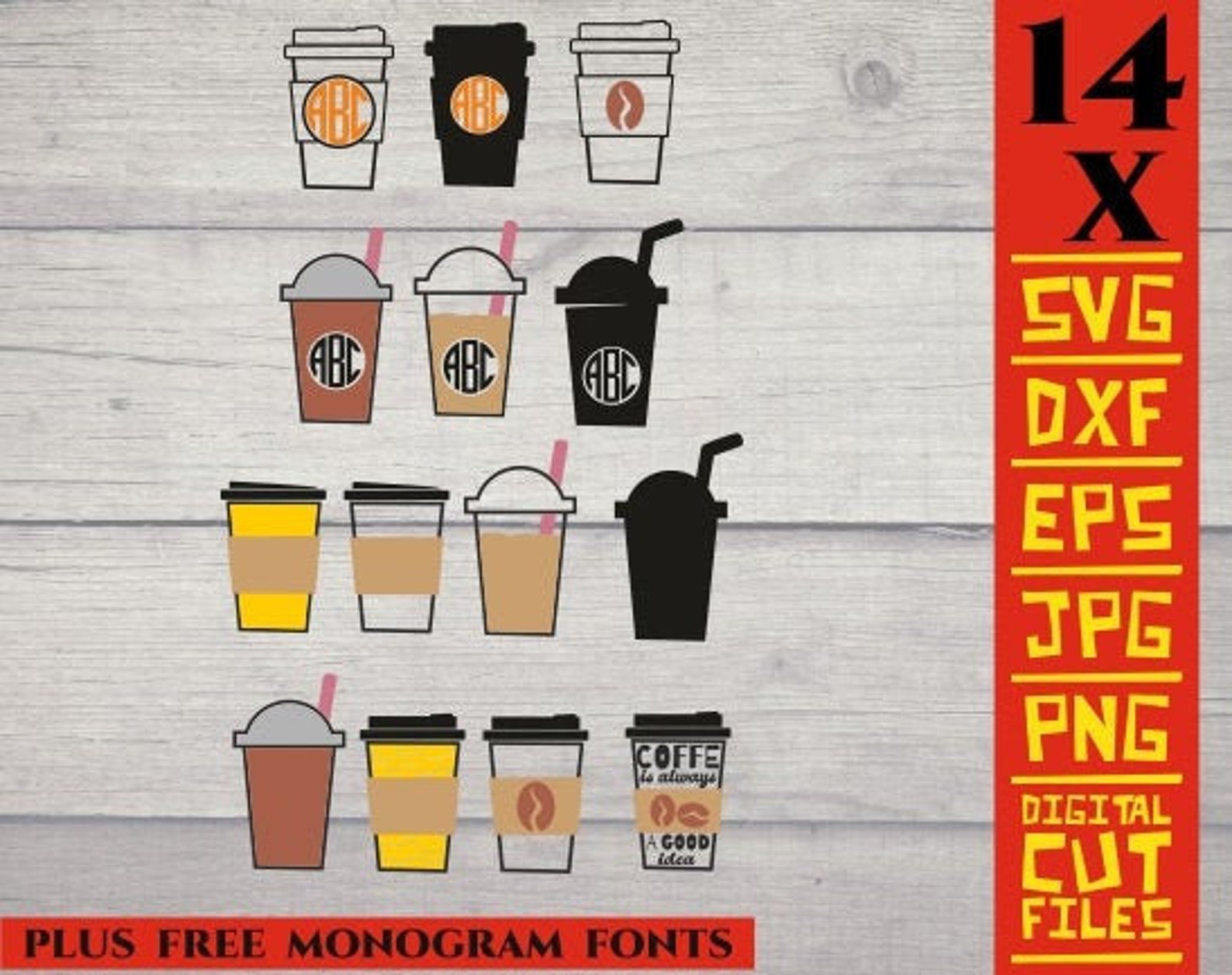 14x Coffee and Shake Monogram Bundle Svg, Coffee Cup Svg, Mug, T-shirt ...