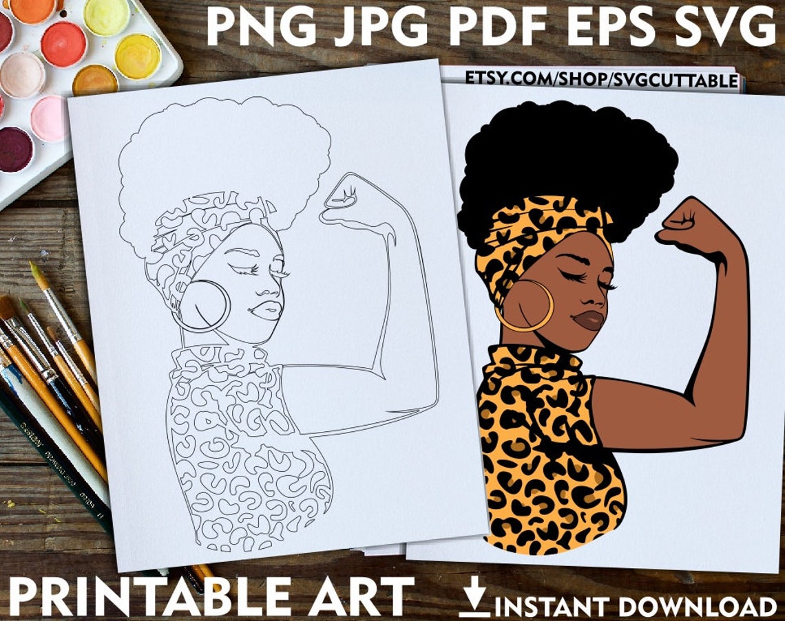 Strong Woman Printable Adult Coloring Page Girl Power Png - Etsy