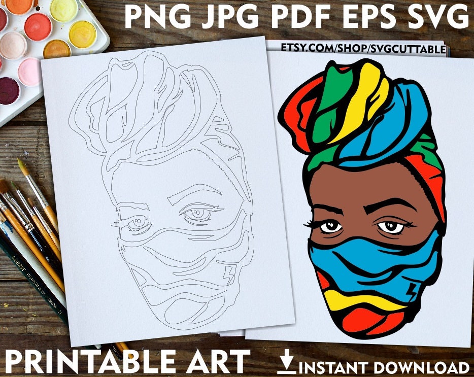 Woman Svg Printable Adult Coloring Page African American - Etsy