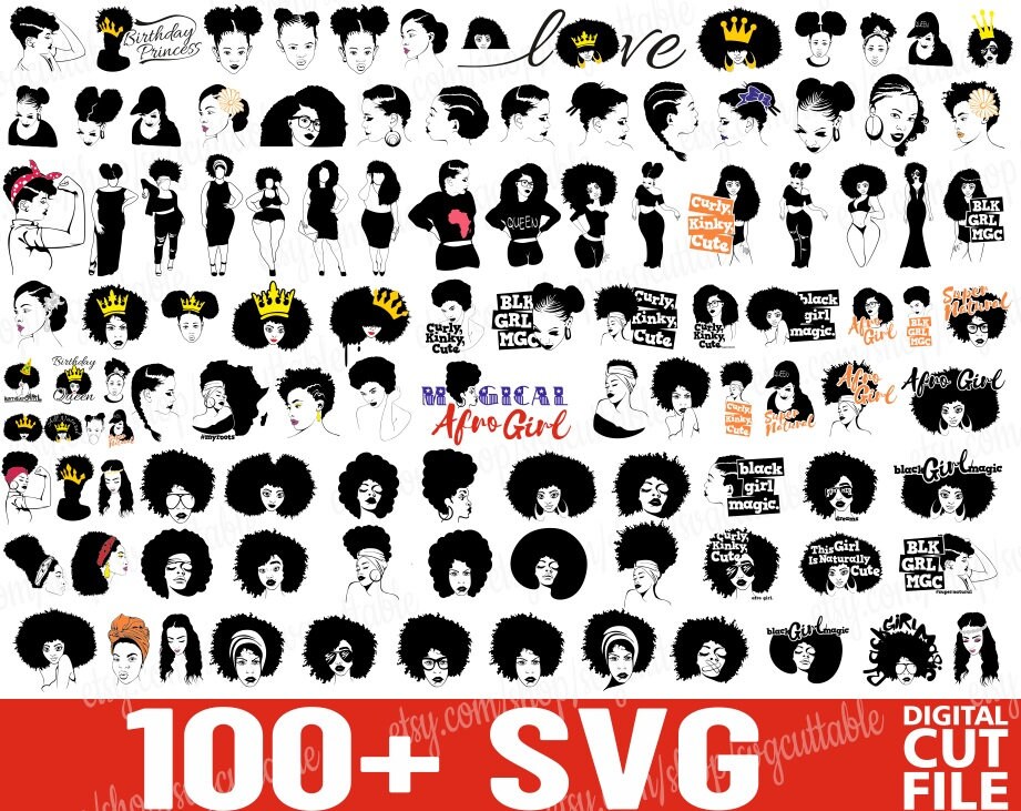 107 Afro Bundles, Afro Woman, Svg, Svg Files, Digital Cut File ...