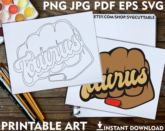 Taurus Printable Adult Coloring Page Fist Png Zodiac Sign | Etsy