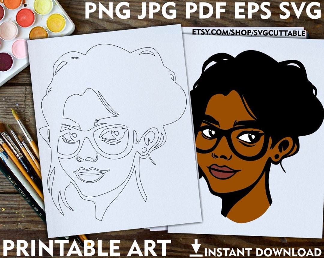 Woman Messy Bun Printable Adult Coloring Page, Messy Hair Svg, Black ...