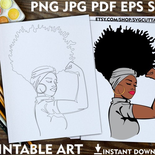 Strong Woman Printable Adult Coloring Page Girl Power Png - Etsy