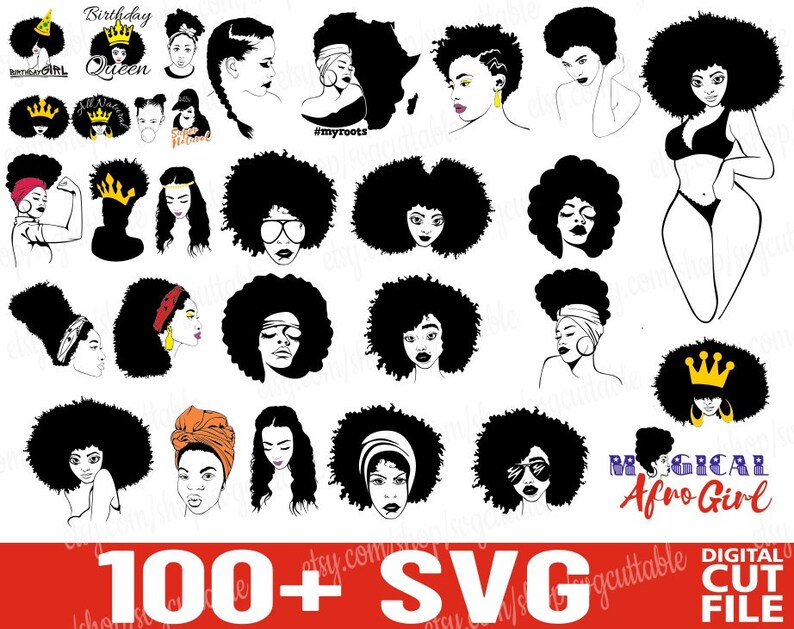 107 Afro Bundles Afro Woman Svg Svg Files Digital Cut Etsy