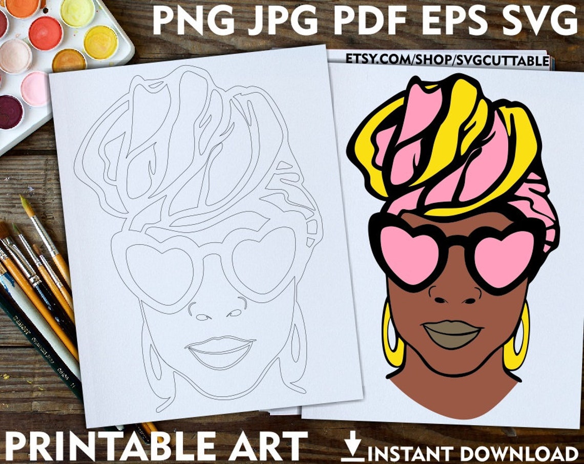 Woman Printable Adult Coloring Page Headwrap Svg Melanin | Etsy