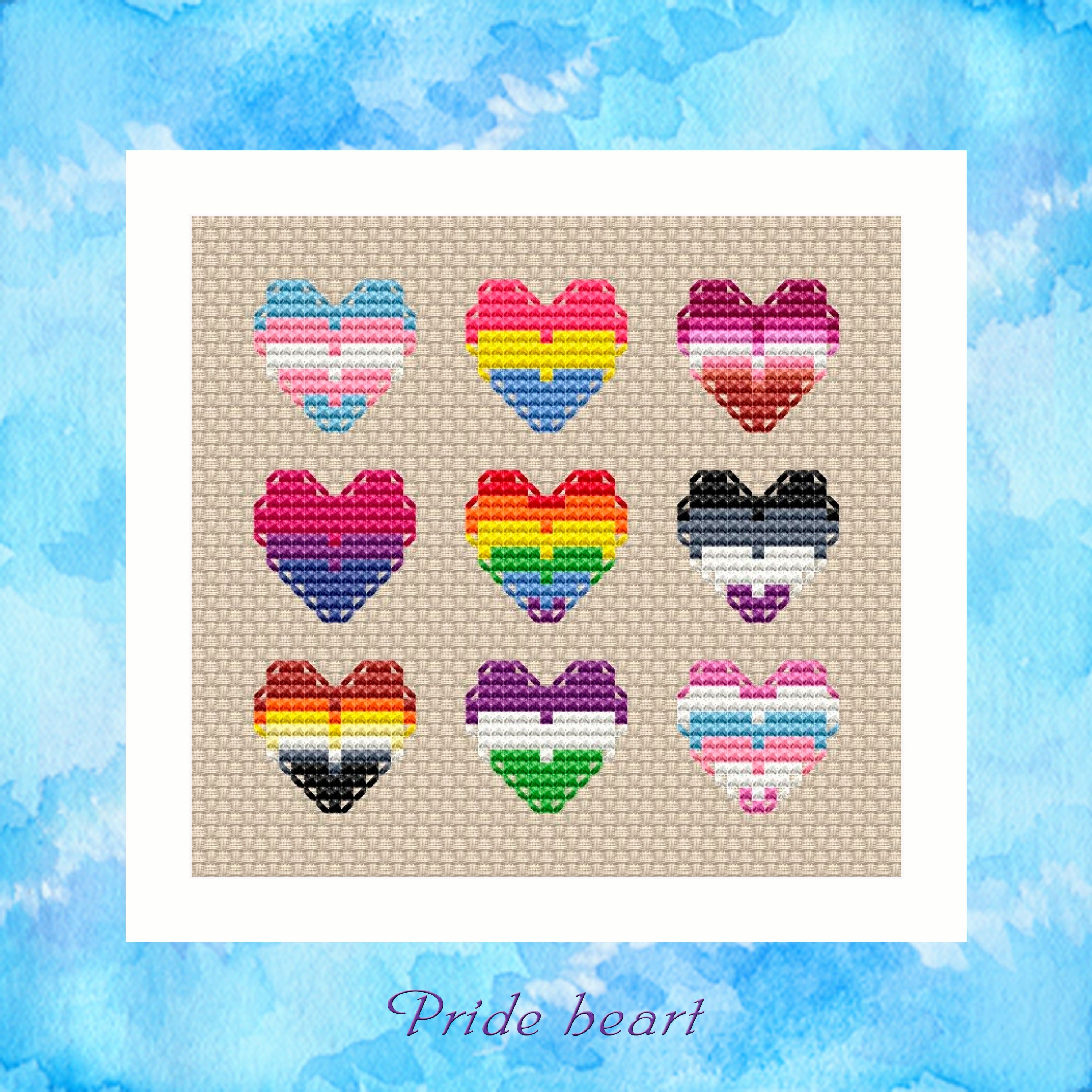 Pride Heart Cross Stitch Pins Fiber Arts Art & Collectibles Cross ...