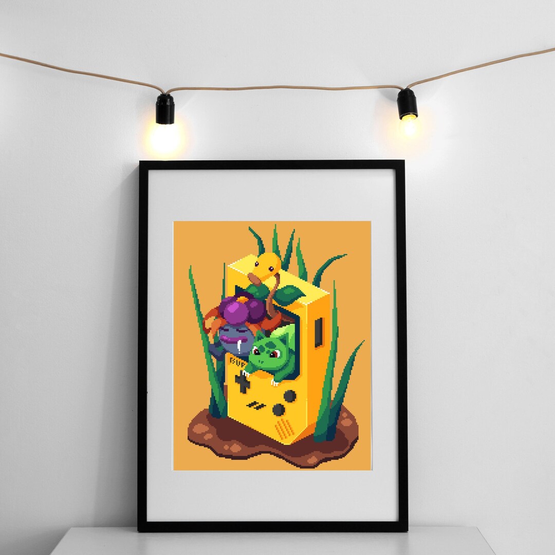 GRASS TYPE GAMEBOY Pixel Art Pokemon Print - Etsy