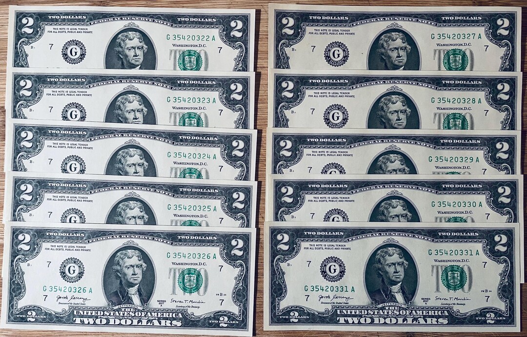 10 2017A 2 Dollar Note Bills With Consecutive Numbering - Etsy