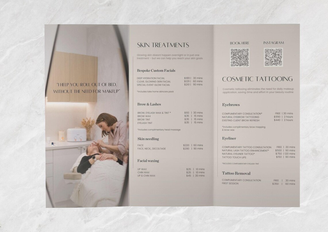 Esthetician Trifold Brochure Pamphlet/pricelist, Editable Template for ...