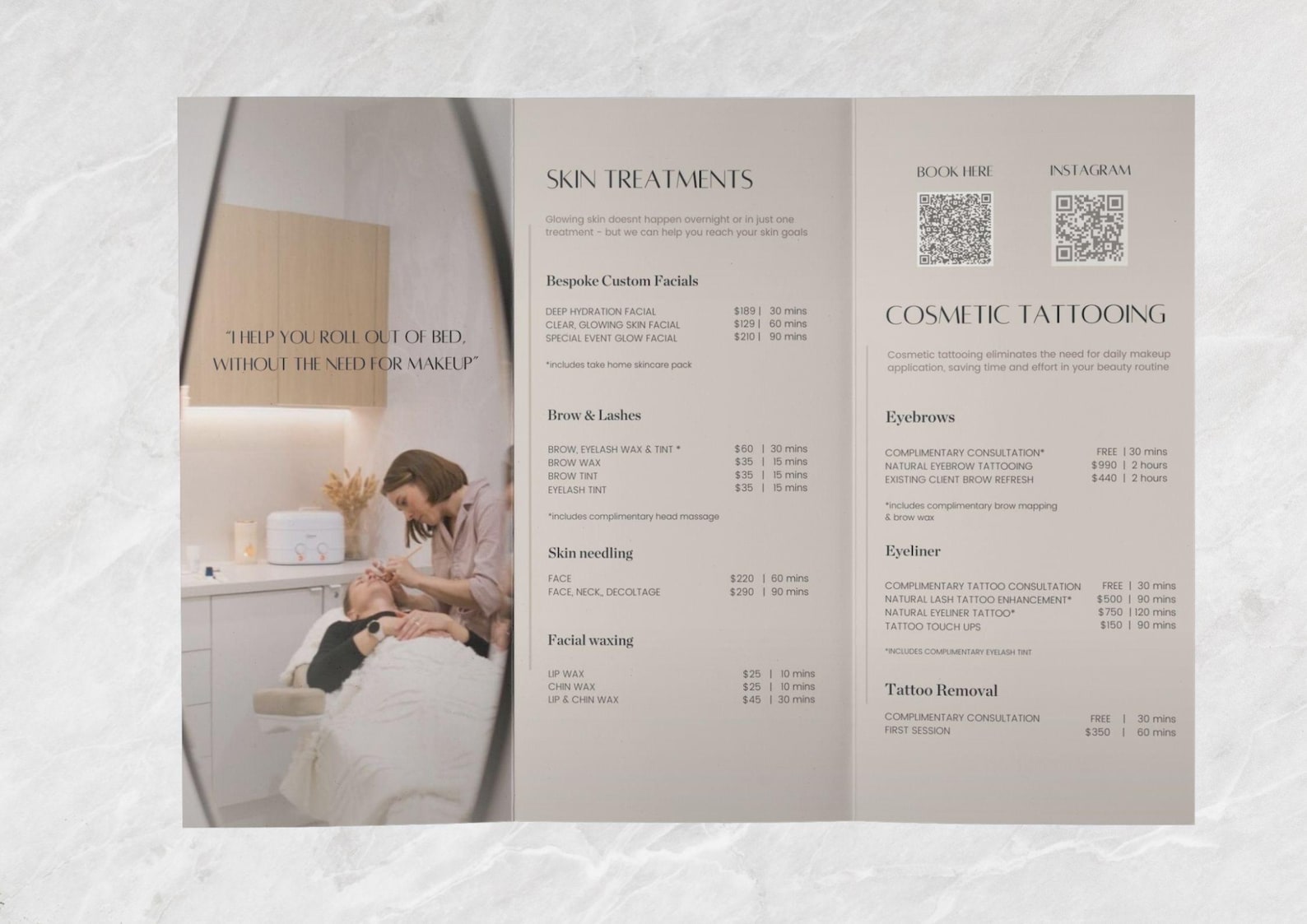 Esthetician Trifold Brochure Pamphlet/pricelist, Editable Template for ...