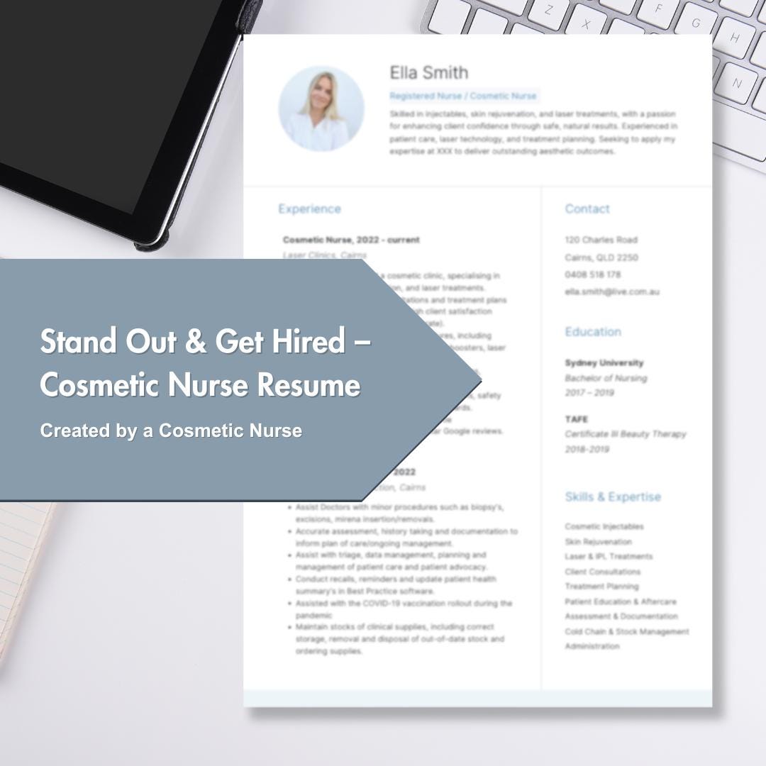 Cosmetic Nurse Resume Template | Aesthetic Injector CV (editable) - Etsy