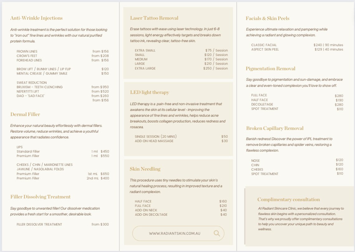 Minimalist Trifold Brochure Pamphlet, Editable Template for Skincare ...