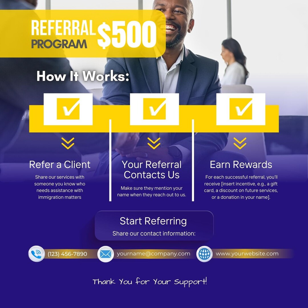 Law Firm Client Referral Flyer | Immigration Attorney Canva Pro ...