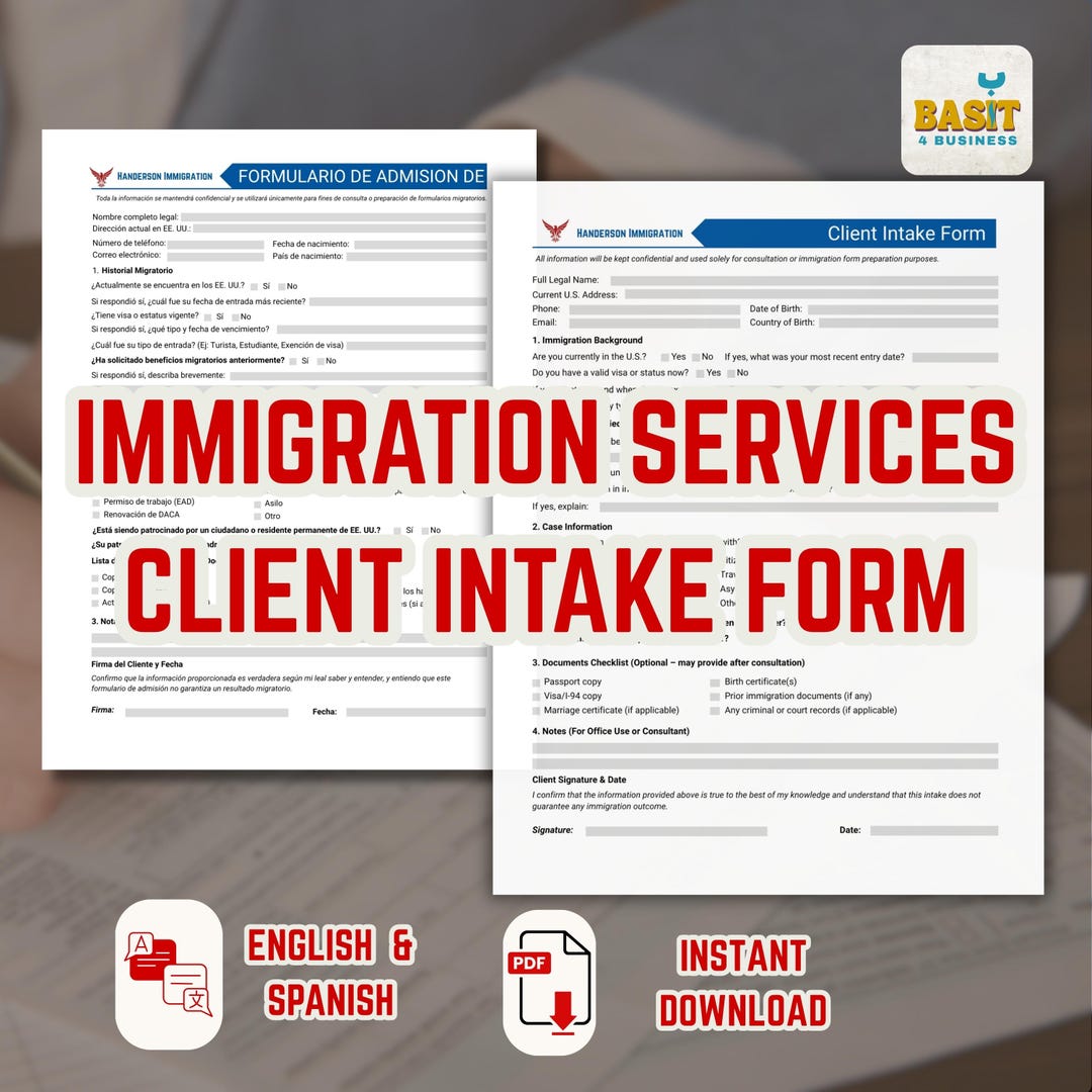 Bilingual Immigration Intake Form: English & Spanish, Editable Canva ...