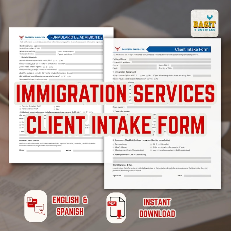 Bilingual Immigration Intake Form: English & Spanish, Editable Canva ...