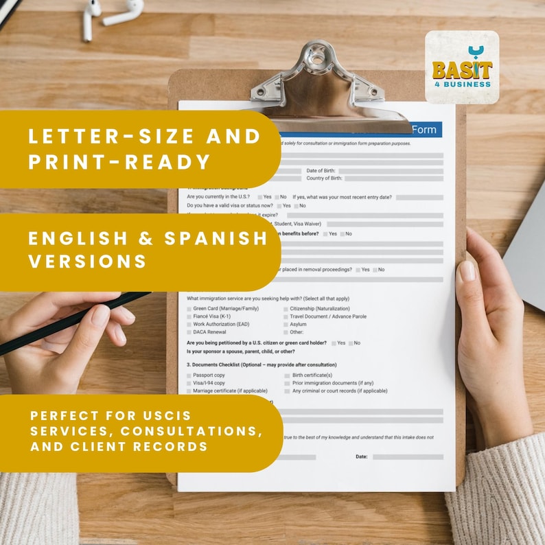Bilingual Immigration Intake Form: English & Spanish, Editable Canva ...